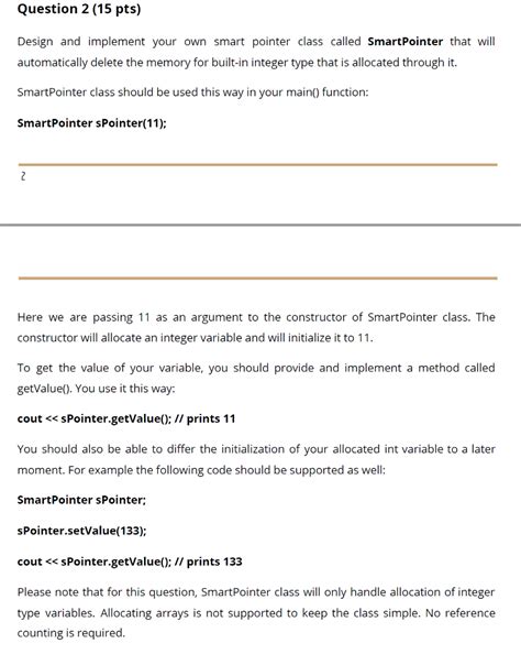 Smart Pointer Implementation Question 1 Question