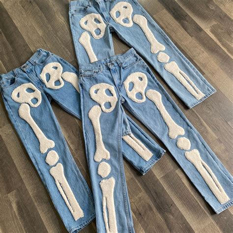 Custom Skeleton Jeans Etsy