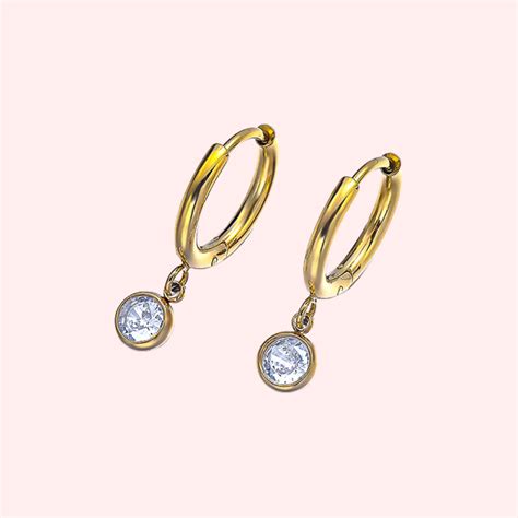 Bezel Set Drop Cz Hypoallergenic Huggie Solace Jewellery Ltd