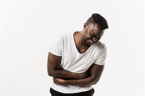 Úlcera O Gastritis Dolor De Estómago Hombre Afroamericano Enfermo