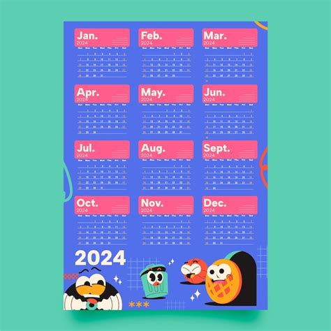 Modelo De Calendário Plano 2024 Vetor Grátis