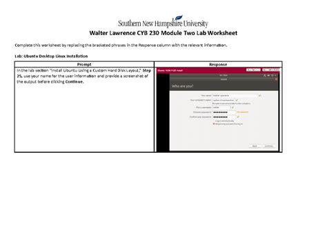 CYB 230 Module Two Lab Worksheet Walter Lawrence CYB 230 Module Two