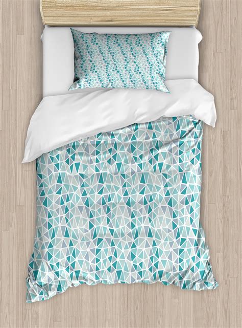 Ambesonne Teal Green Duvet Cover Set Pastel Mosaic Triangles Twin
