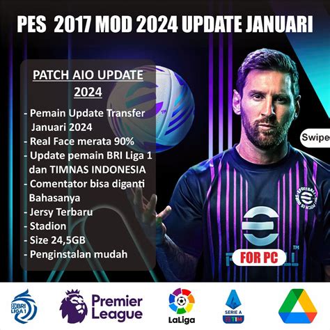 Jual PES 2017 UPDATE JANUARI 2024 TERBARU BRI LIGA 1 LIGA EROPA PATCH