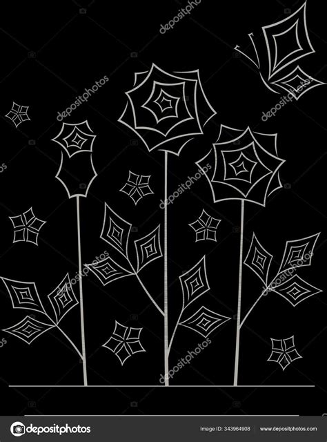 Artistic Angular Flower Line Art Oriental Style Card Stock Vector Image