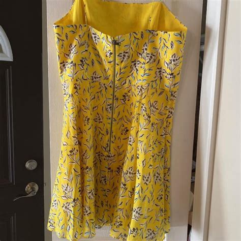 Alice Olivia A Line Dress Yellow Floral Print Mesh Depop
