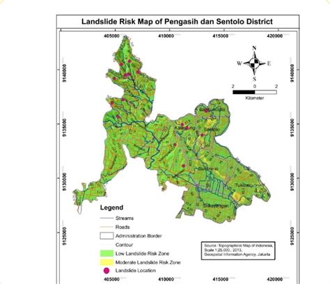 landslide risk map in the research area source of the topographical