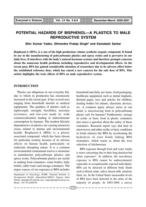 Pdf Potential Hazards Of Bisphenol—a Plastics To Male Reproductive System