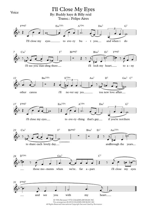 Ill Close My Eyes Arr Felipe Aires Fonseca By Buddy Kaye Sheet