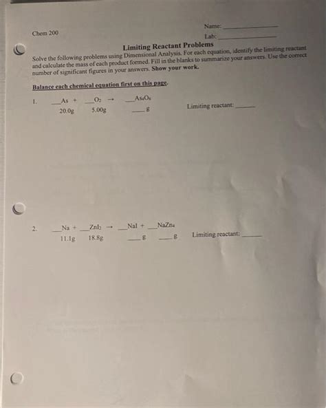 Solved Chem Name Lab Limiting Reactant Problems Solve Chegg