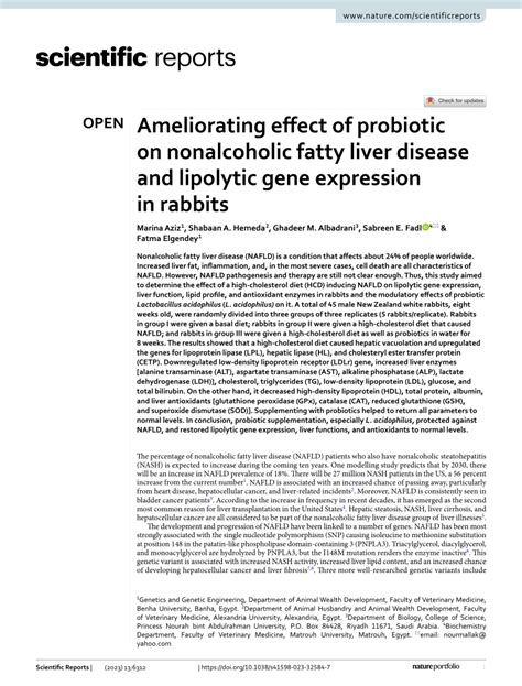 Pdf Ameliorating Effect Of Probiotic On Nonalcoholic Fatty Liver