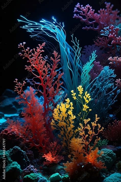 Sea Plants Phytoplankton Red Algae Kelp Seagrass Saragssum Are Bioluminescence Neon Light