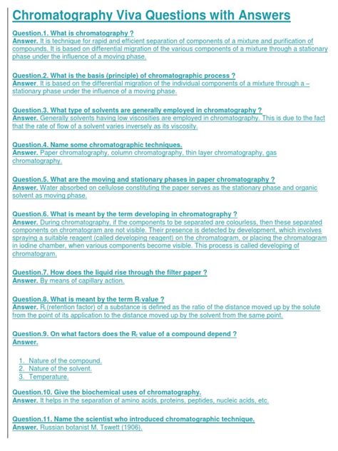 Chromatography Viva Questions And Answers Guide Pdf Chromatography Laboratories
