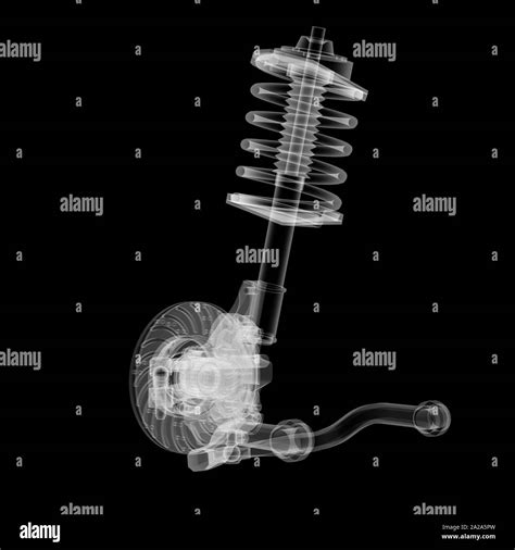X-ray Car suspension and brake disk on black background, 3d ...