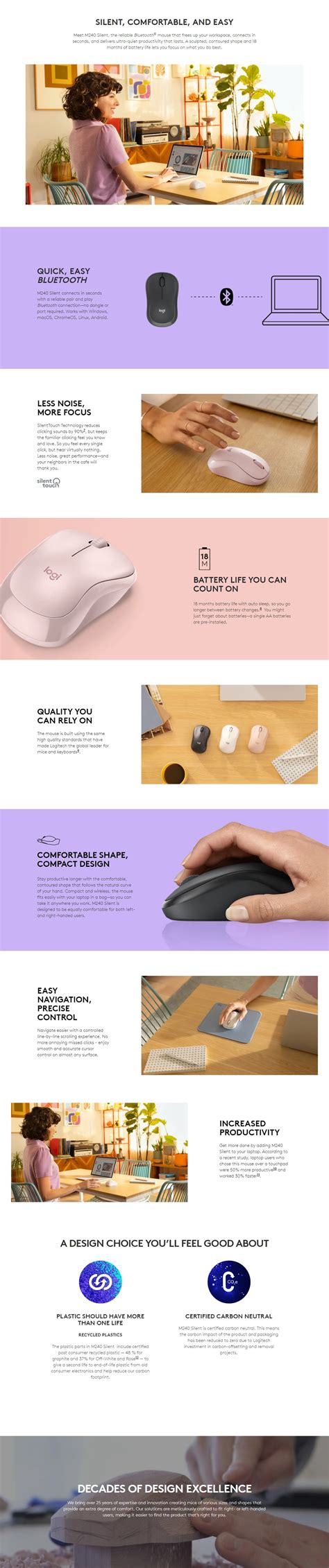 Logitech 910 007124 M240 Silent Bluetooth Mouse Rose Cpl Online