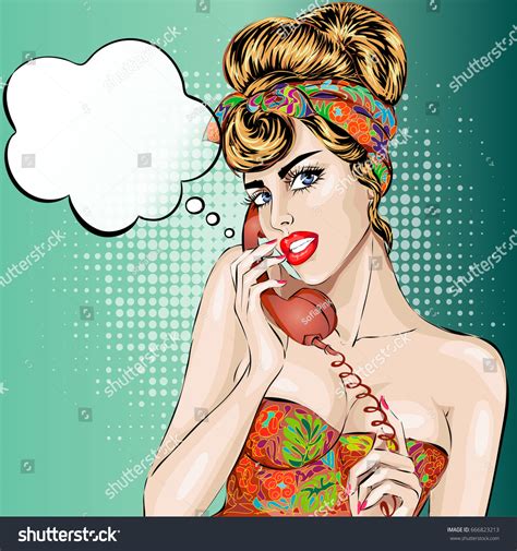 Sexy Pinup Woman Answers Phone Call Stock Vector Royalty Free 666823213 Shutterstock