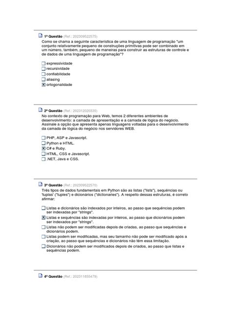 Paradigmas De Linguagem E Programação Pyton Prova Pdf Classe