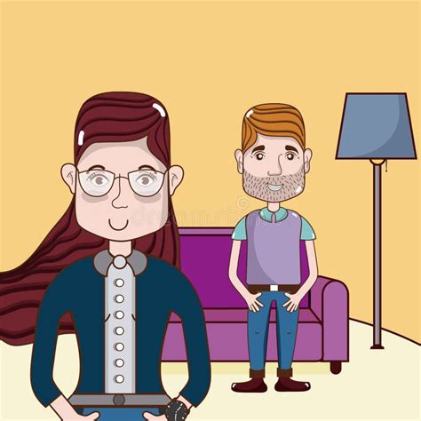Cute And Funny Couple Cartoons Stock Vector Illustration Of Home