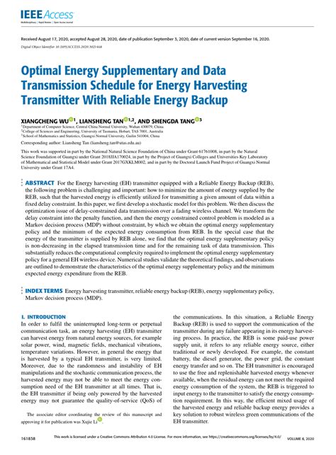 Pdf Optimal Energy Supplementary And Data Transmission Schedule For Energy Harvesting