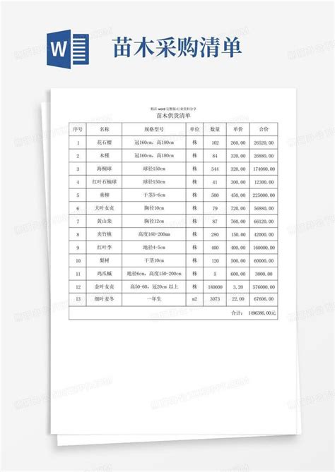 苗木采购清单word模板下载编号qwnxokkn熊猫办公