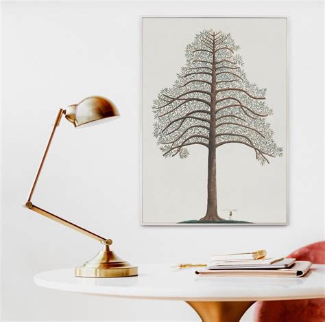 Vintage Pine Tree Illustration Neutral Colours Botanical Wall Decor