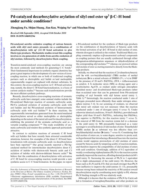 Pdf Pd Catalyzed Decarboxylative Arylation Of Silyl Enol Ester Sp3β C
