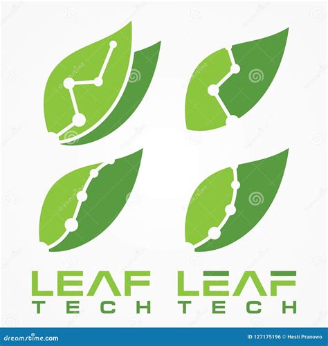 Set Green Leaf Technology Vector Icon With Letter Leaf Tech Stock Vector Illustration Of