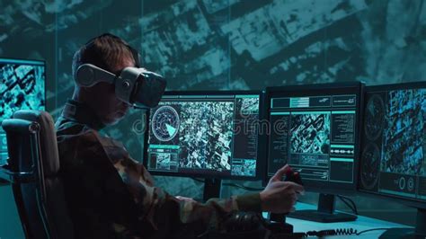 Military Soldier Operating Advanced Technology In A Command Center Stock Footage Video Of
