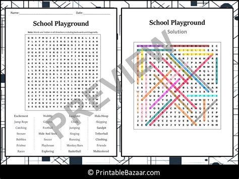 School Playground Word Search Puzzle Worksheet Activity Teaching Resources
