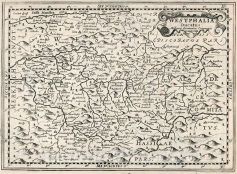 Historic Map Germany Westphalia Ducatus 1636 Vintage Wall Art