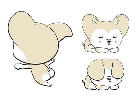 귀 큰 강아지 캐릭터 뒷모습과 엎드려 자는 강아지 유토이미지 상세페이지 베이직샵 일러스트 21789932