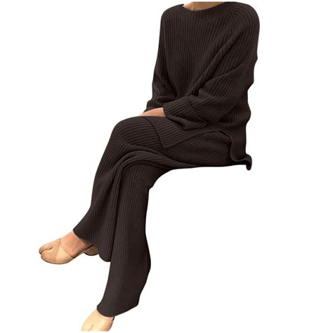 Posijego Women Sweater Set Casual 2 Piece Outfit Plain Knit Long Sleeve