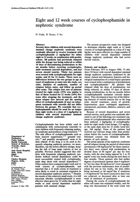 Eight And 12 Week Courses Of Cyclophosphamide In Nephrotic Syndrome Pmc