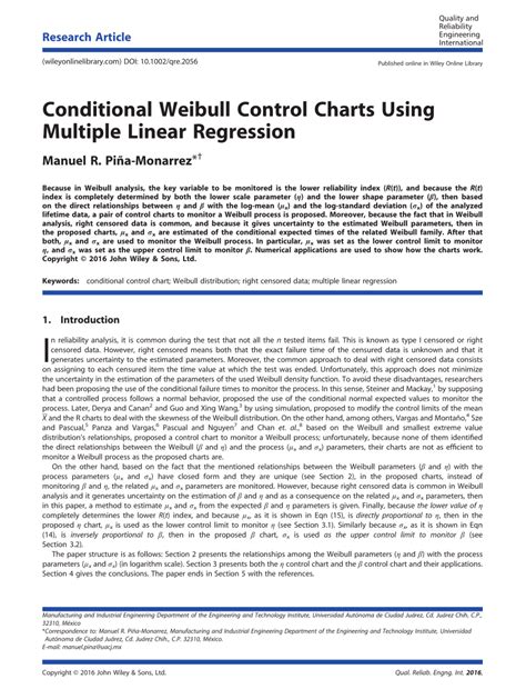 Pdf Conditional Weibull Control Charts Using Multiple Linear