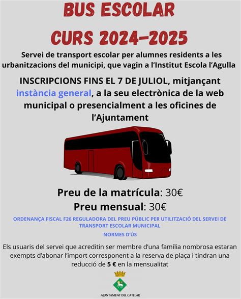 Transport Escolar Curs 2024 2025 El Catllar