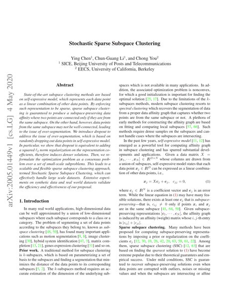Pdf Stochastic Sparse Subspace Clustering