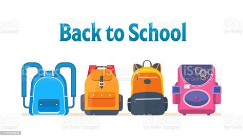 Retour À Lécole Sacs À Dos Ensemble Dessin Animé Vecteur Illustration