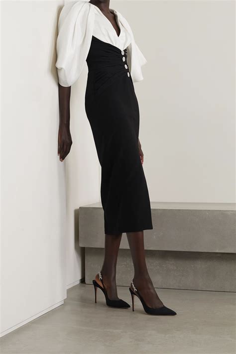 RASARIO Embellished Two Tone Dupioni And Crepe Midi Dress
