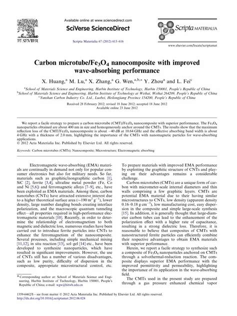 Pdf Carbon Microtubefe3o4 Nanocomposite With Improved Wave Absorbing Performance Dokumentips