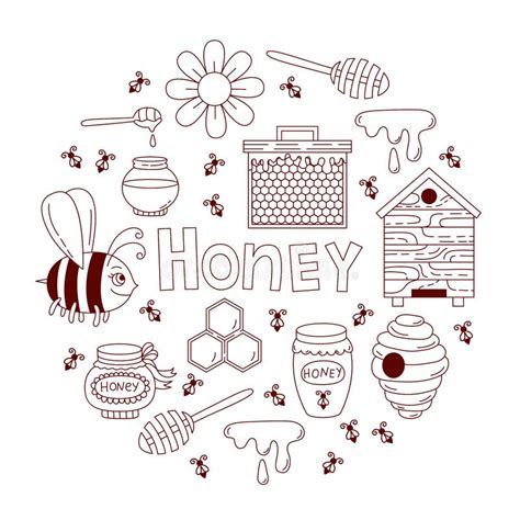 Honey Bee Doodle Line Icons Vector Set Stock Vector Illustration Of