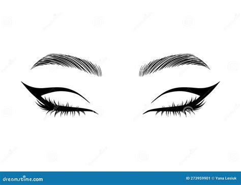 Vector Hand Drawn Beautiful Female Eyes With Long Black Eyelashes And