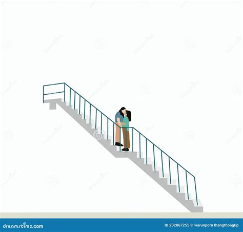 Two Beautiful And Happy Girls Standing And Kissing On The Stairs