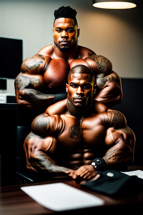 Lexica Tattooed Bodybuilder Sitting Behind A Desk