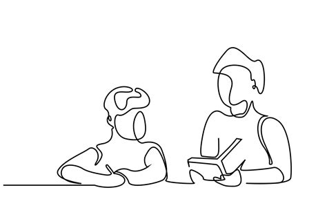 Teacher Mom Doing Homework Class Studying Line Art 45724341 Vector Art