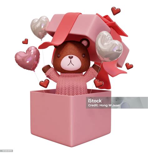 발렌타인 데이 결혼식 생일 등에 적합한 흰색 배경에 분홍색 옷을 입은 작은 곰의 3d 렌더링 그림 2월에 대한 스톡 사진 및