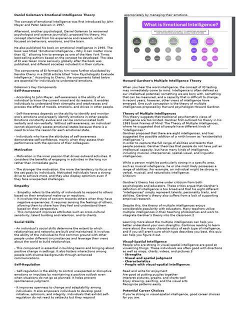 Daniel Goleman And Multiple Intelligence Theory Pdf Emotional Intelligence Science
