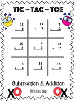 Tic Tac Toe Addition And Subtraction Within 20 By Teacher S Keepers