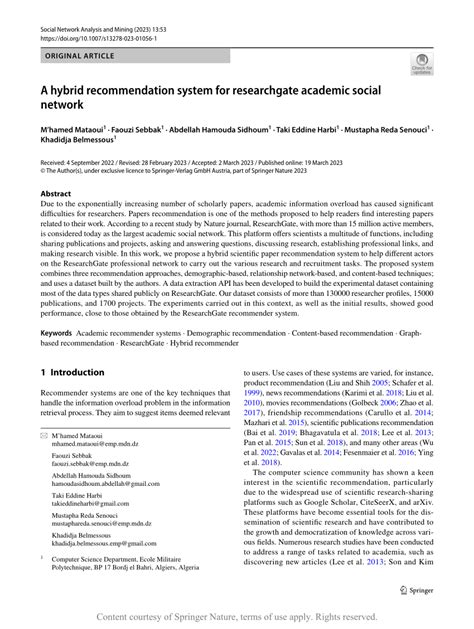 A Hybrid Recommendation System For Researchgate Academic Social Network