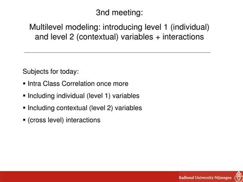 Ppt 3nd Meeting Multilevel Modeling Introducing Level 1 Individual And Level 2 Contextual