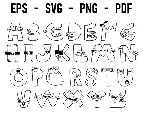 Complete Alphabet Lore Bundle Uppercase Lowercase And Number Eps Svg Png Pdf Blank And Colorful